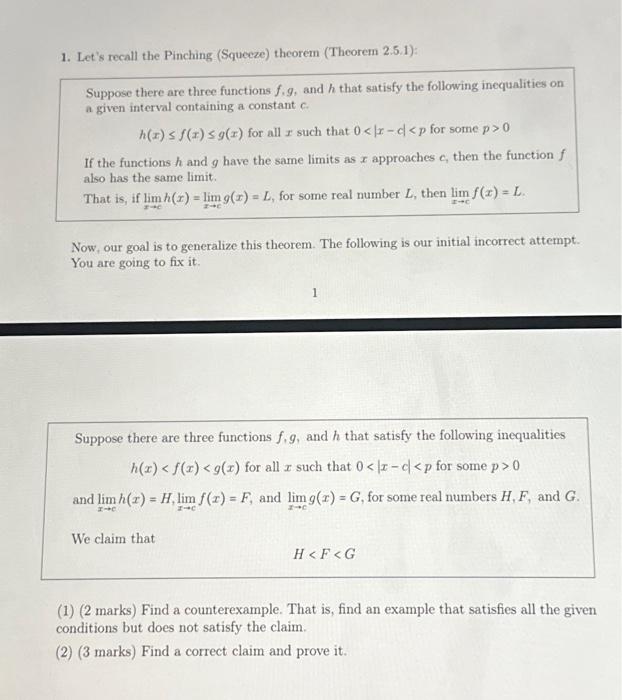 Solved 1. Let's recall the Pinching (Squecze) theorem | Chegg.com