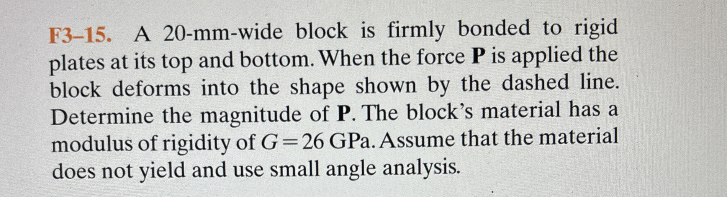 Solved F3-15. ﻿A 20 -mm-wide block is firmly bonded to rigid | Chegg.com