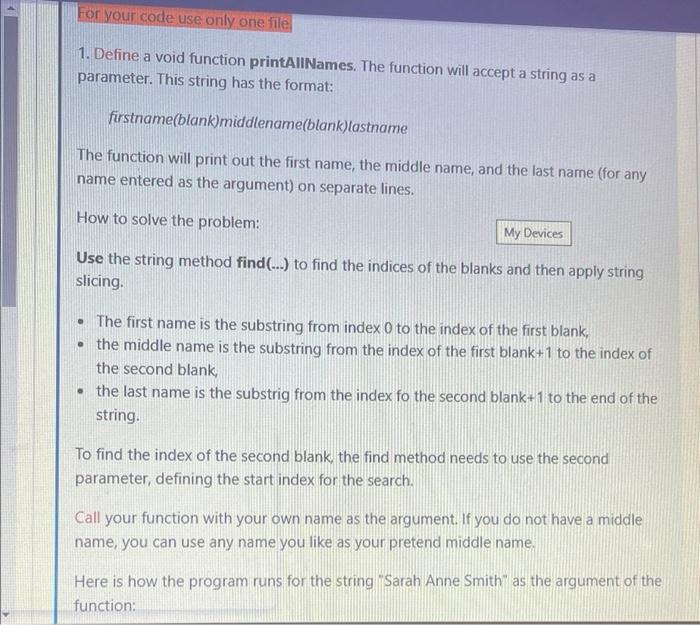 Solved For your code use only one file 1. Define a void | Chegg.com