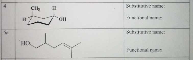Solved 4 CH3 H Substitutive name: H OH Functional name: 5a | Chegg.com