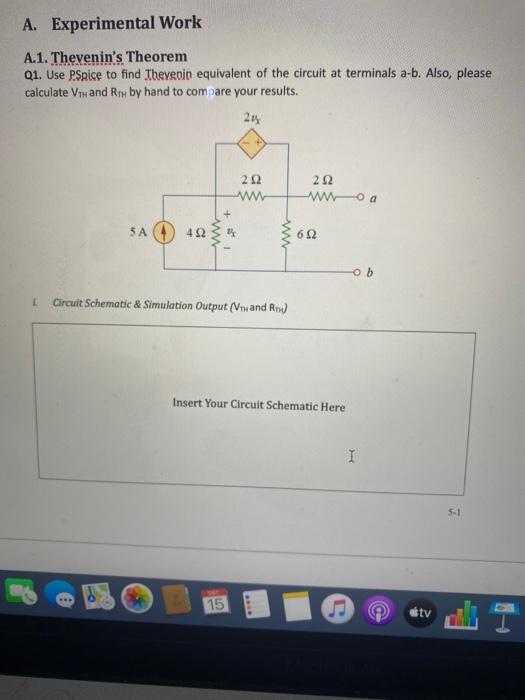 Solved A. Experimental Work A.1. Thevenin's Theorem Q1. Use | Chegg.com