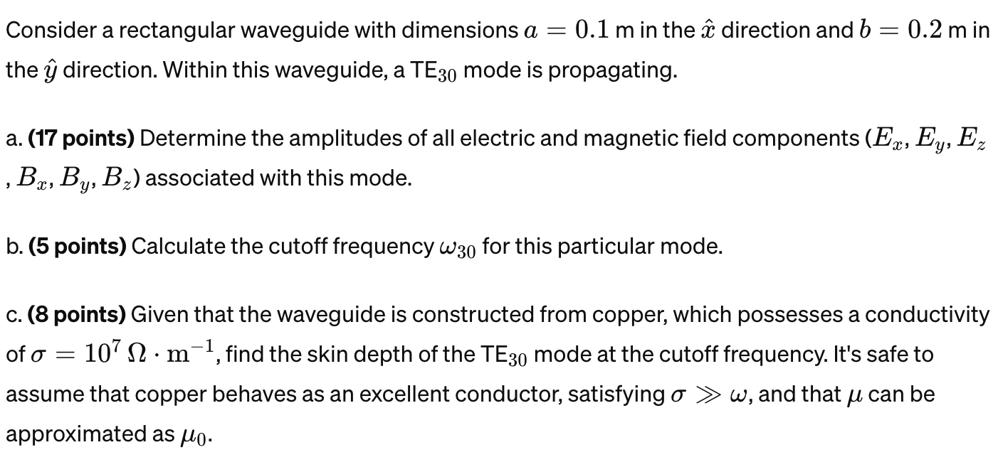 Solved Consider A Rectangular Waveguide With Dimensions