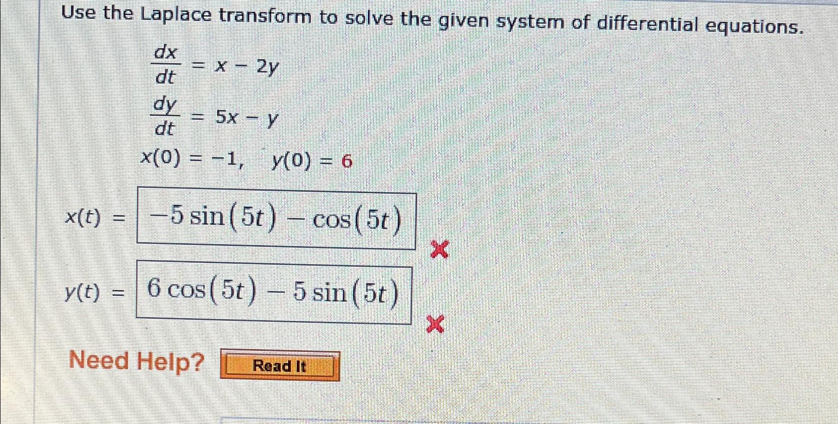 Solved Use the Laplace transform to solve the given system | Chegg.com