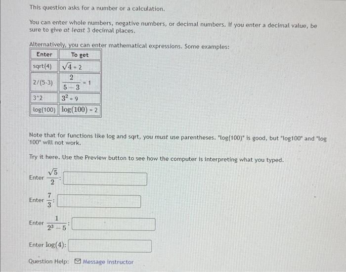Solved This question asks for a number or a calculation. You | Chegg.com