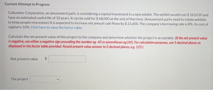Solved Current Attempt in Progress Cullumber Corporation, an | Chegg.com