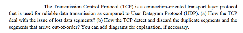 Solved The Transmission Control Protocol (TCP) ﻿is a | Chegg.com