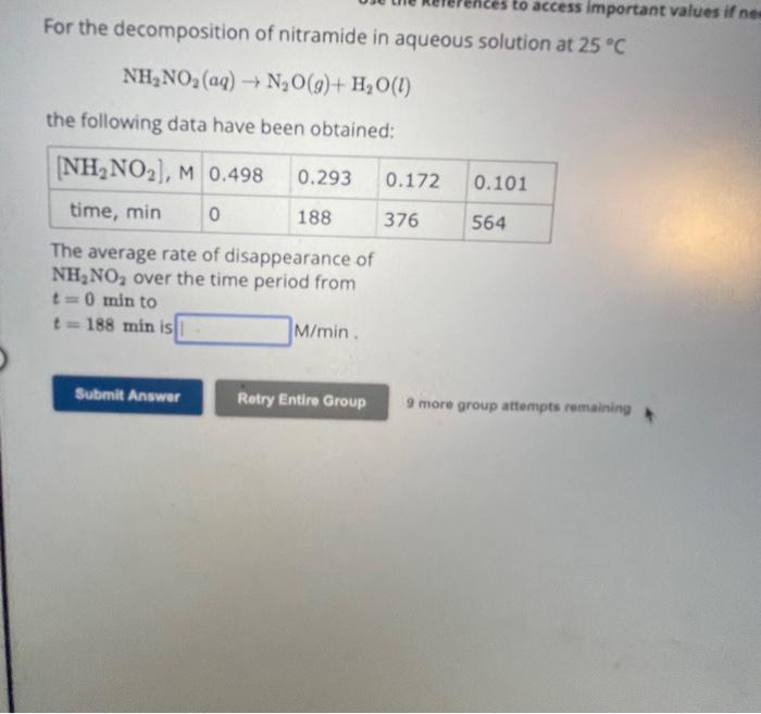 Solved For the decomposition of nitramide in aqueous | Chegg.com