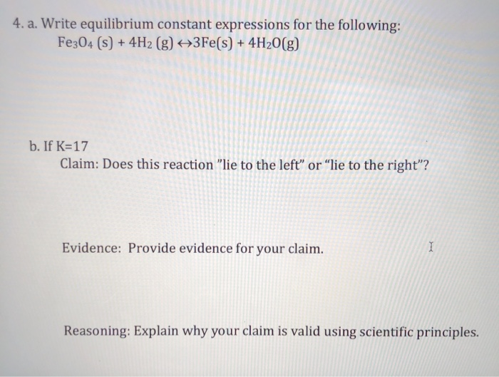 Solved 1. Write equilibrium constant expressions for the | Chegg.com