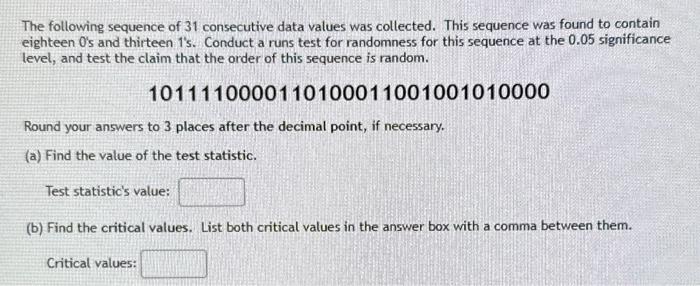 Solved The Following Sequence Of 31 Consecutive Data Values 