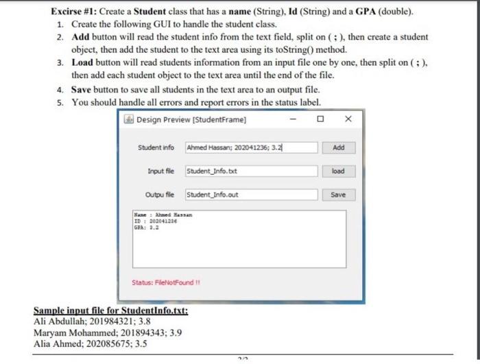 Solved Excirse \#1: Create a Student class that has a name | Chegg.com Solved Excirse \#1: Create a Student class that has a name | Chegg.com