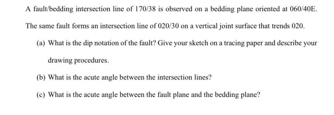 Solved A fault/bedding intersection line of 17038 ﻿is | Chegg.com