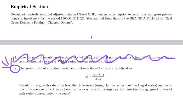 Solved Empirical Section Download quarterly, seasonal | Chegg.com