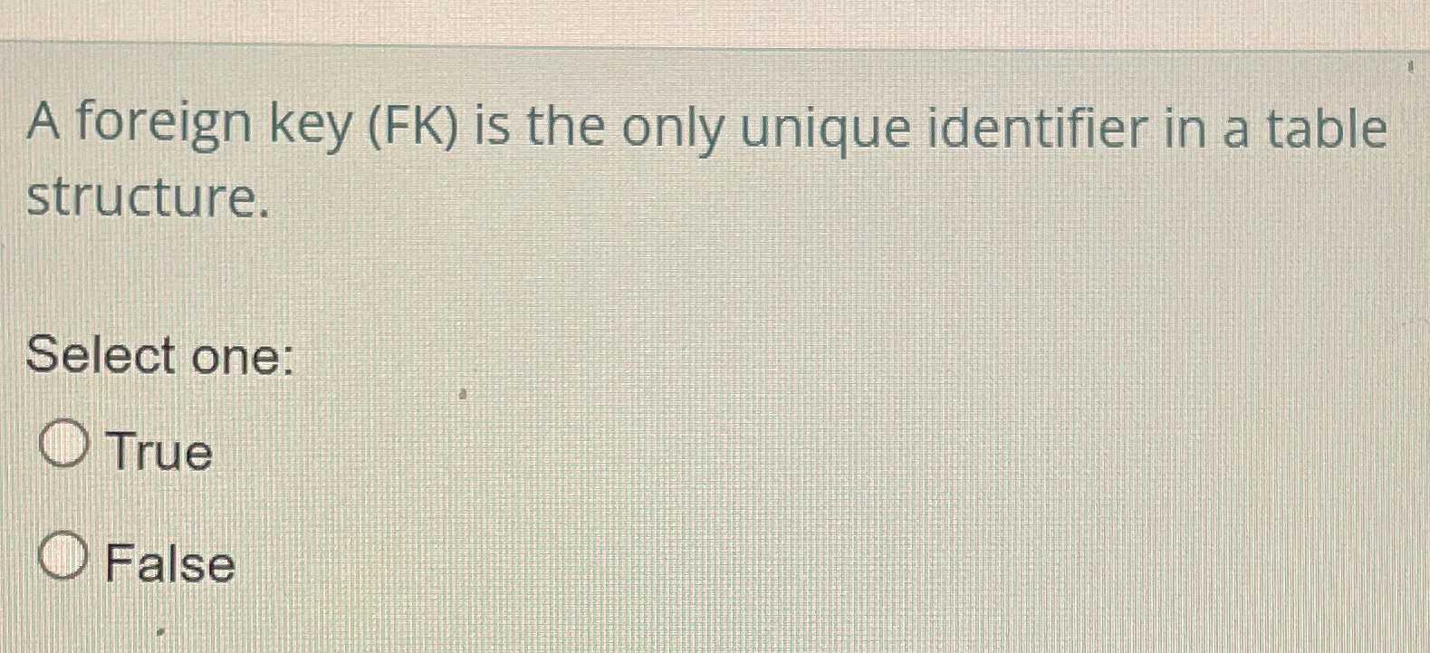 Solved A foreign key (FK) ﻿is the only unique identifier in | Chegg.com