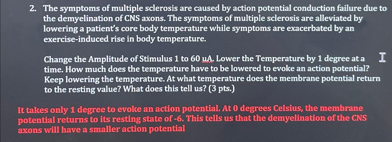 Solved The symptoms of multiple sclerosis are caused by | Chegg.com