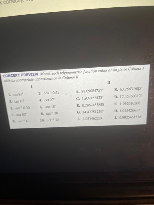 Solved CONCEPT PREVIEW Match each trigonometric function | Chegg.com