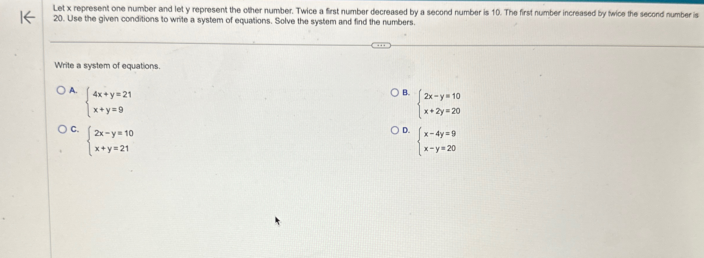 Solved Let x ﻿represent one number and let y ﻿represent the | Chegg.com