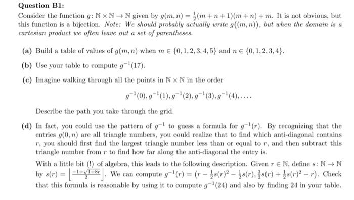 Solved Question B1: Consider the function g: Nx N → N given | Chegg.com