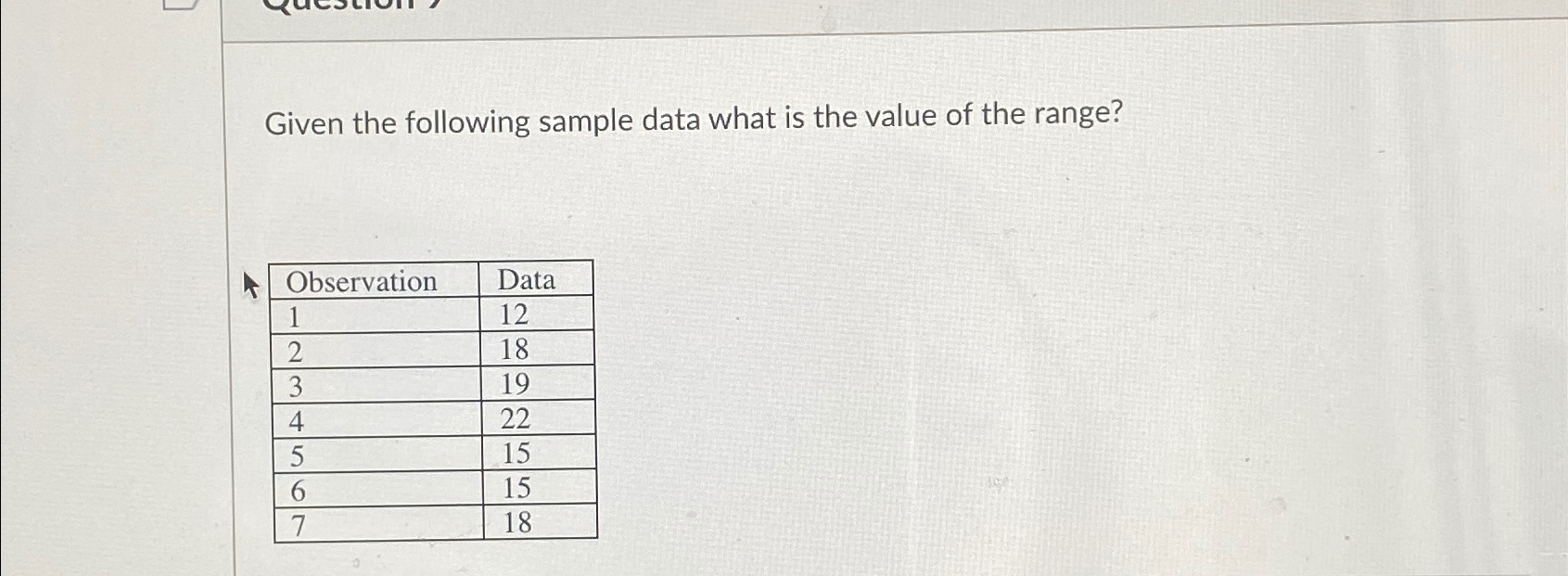 Solved Given the following sample data what is the value of | Chegg.com