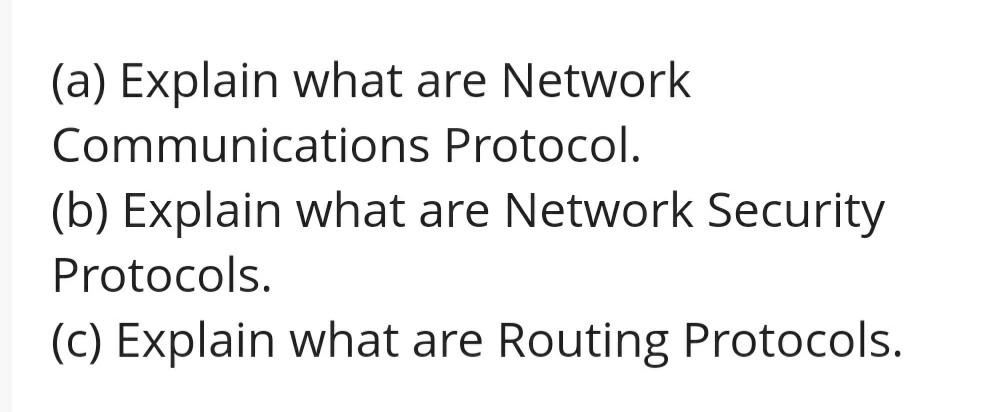 Solved (a) Explain what are Network Communications Protocol. | Chegg.com