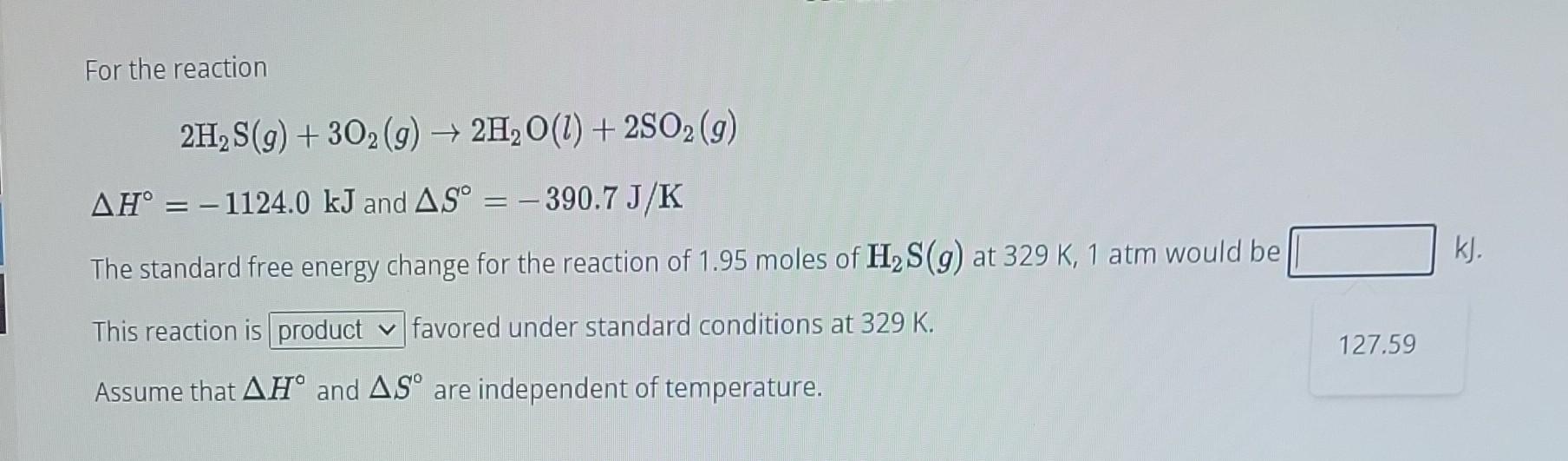 Solved For the reaction 2H2 | Chegg.com