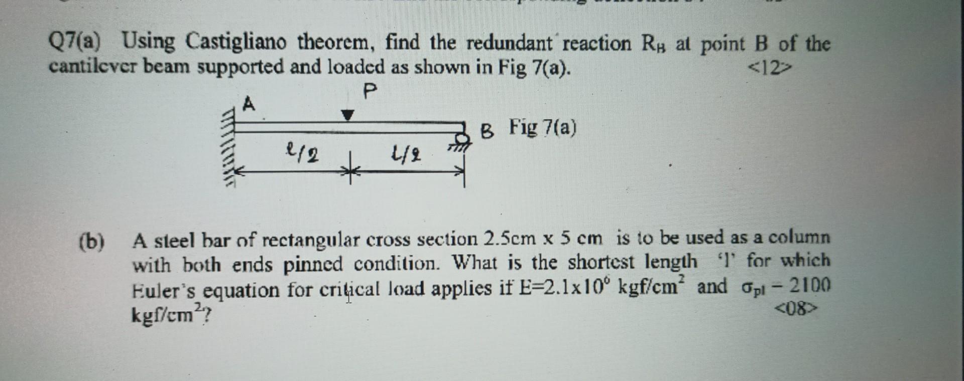 Solved Q7(a) Using Castigliano theorem, find the redundant | Chegg.com