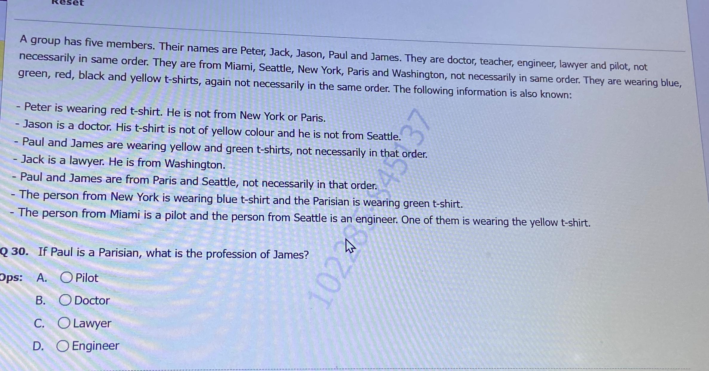 Solved A group has five members. Their names are Peter, | Chegg.com