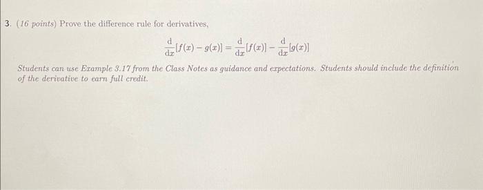 Solved 3. (16 points) Prove the difference rule for | Chegg.com