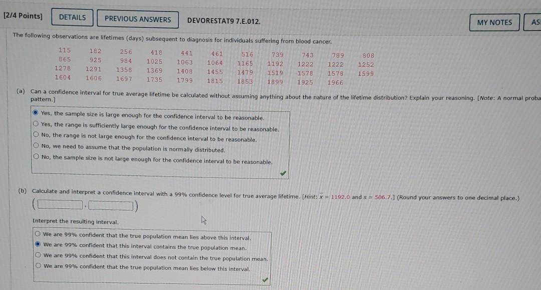 Solved [2/4 Points] DETAILS PREVIOUS ANSWERS DEVORESTAT9 | Chegg.com