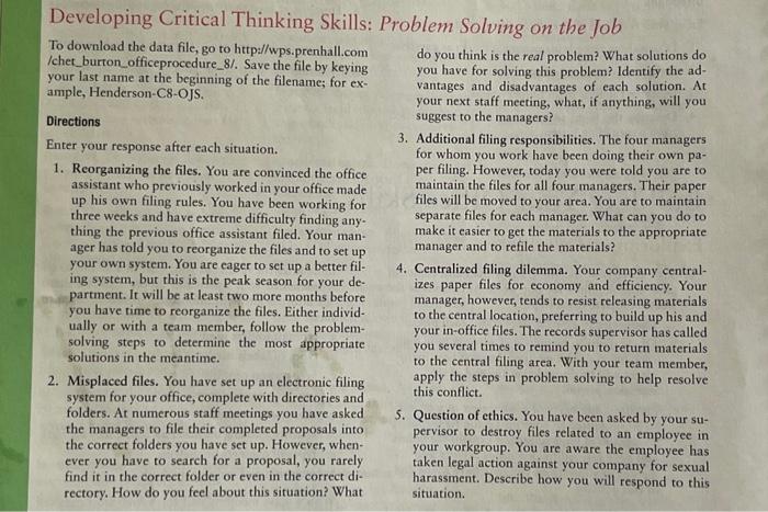 Solved Developing Critical Thinking Skills: Problem Solving | Chegg.com