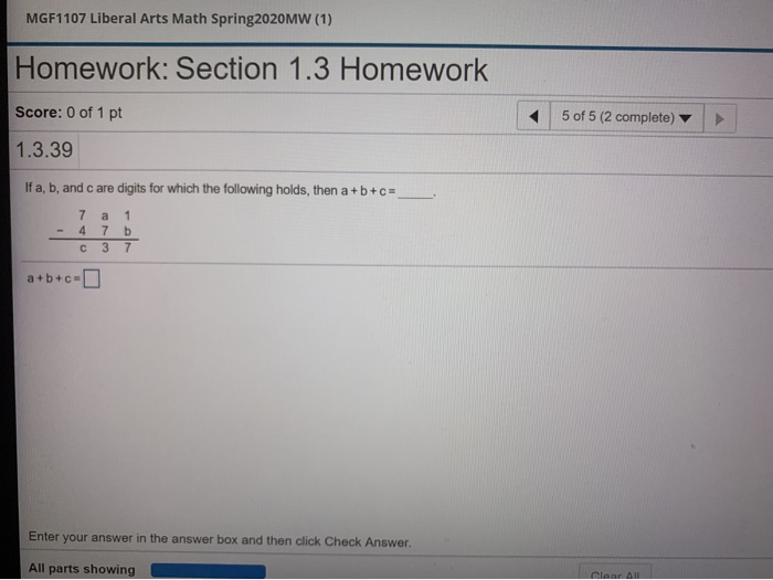 Solved MGF1107 Liberal Arts Math Spring2020MW (1) Homework: | Chegg.com