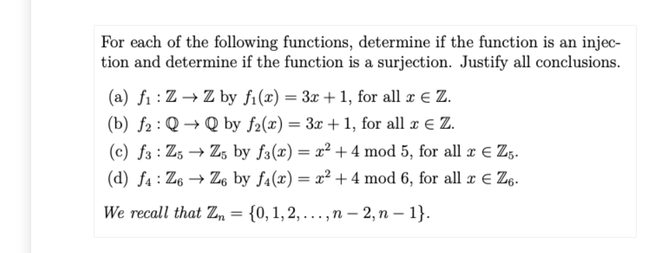 For each of the following functions, determine if the | Chegg.com