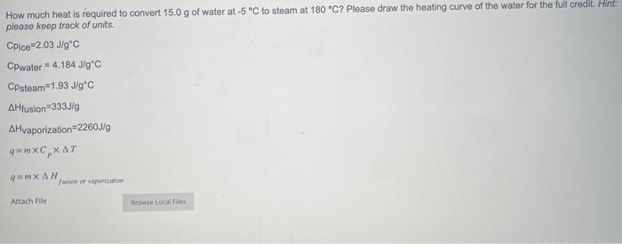 Solved How much heat is required to convert 15.0 g of water | Chegg.com