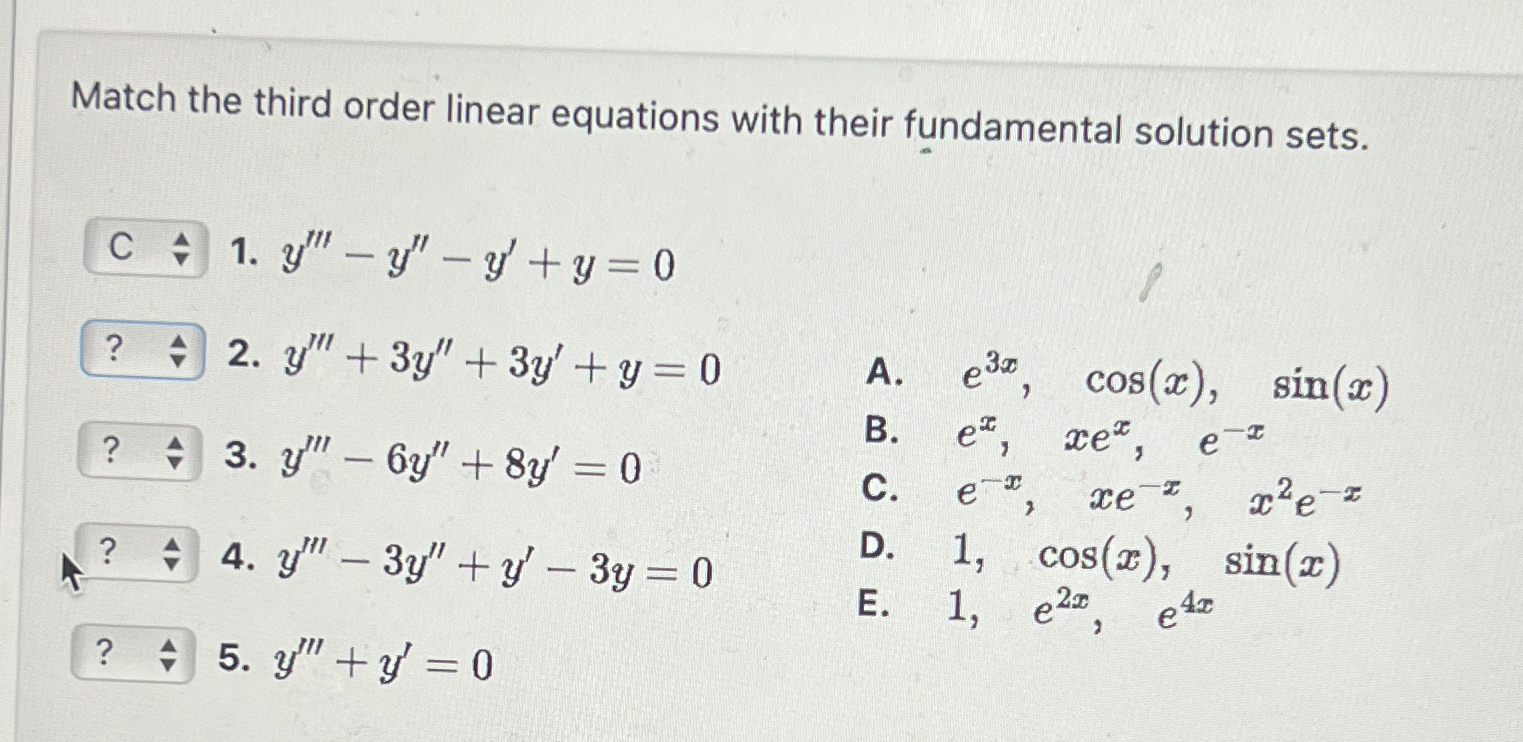 Match the third order linear equations with their | Chegg.com
