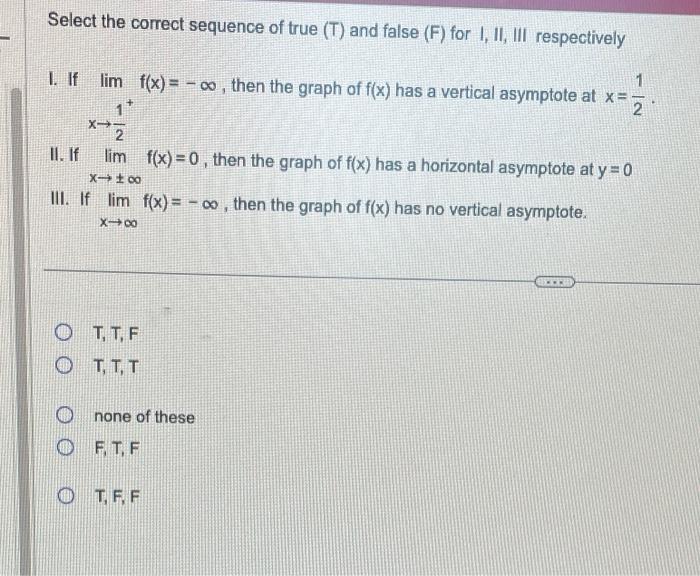 Solved Select the correct sequence of true (T) and false (F) | Chegg.com