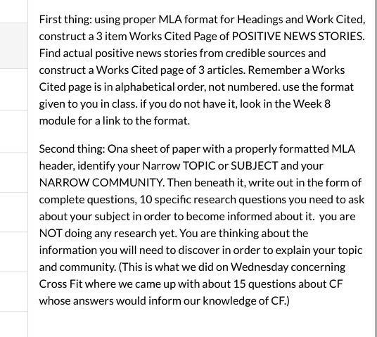 First thing: using proper MLA format for Headings and | Chegg.com
