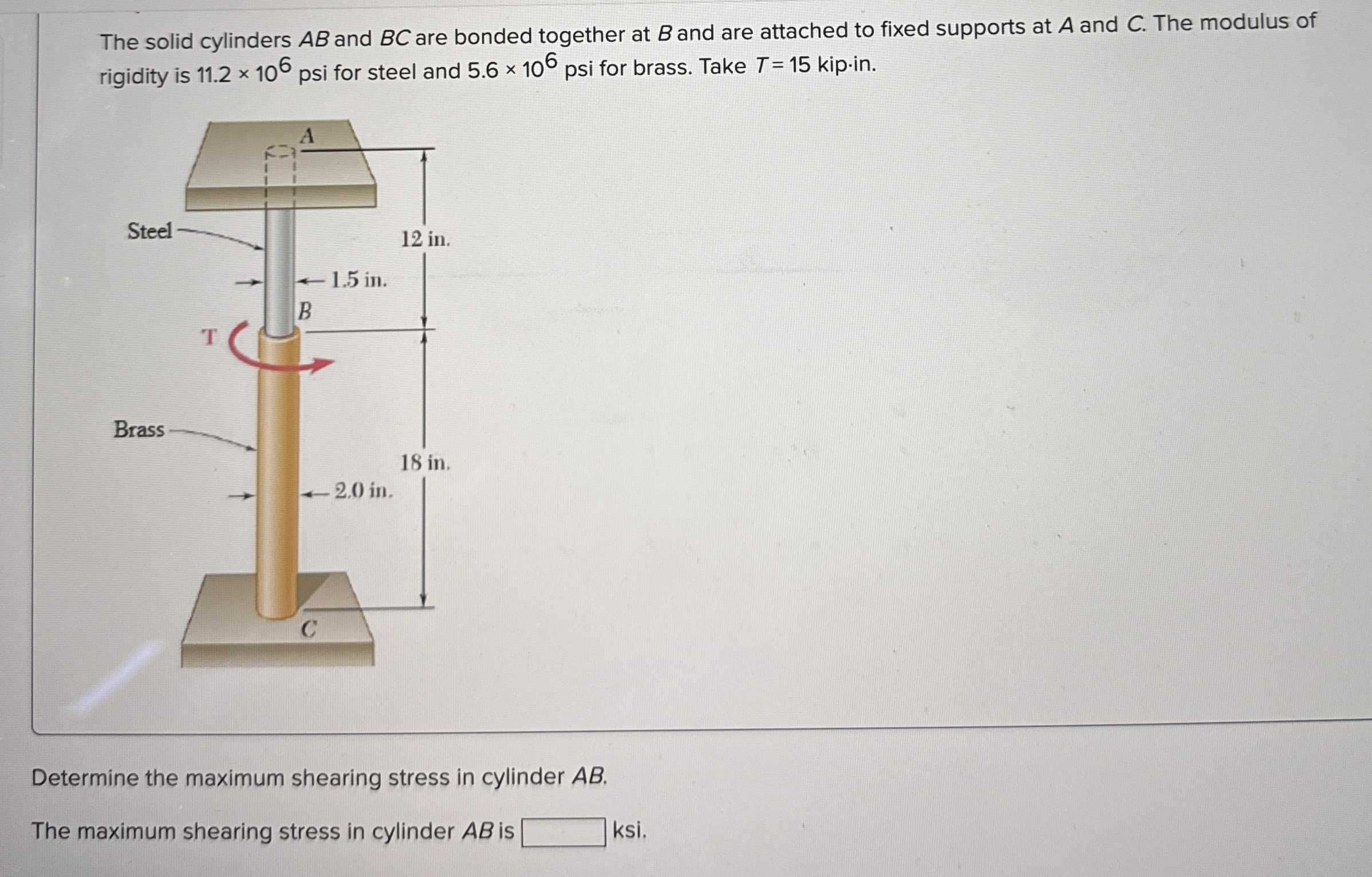 Solved The solid cylinders AB ﻿and BC ﻿are bonded together | Chegg.com