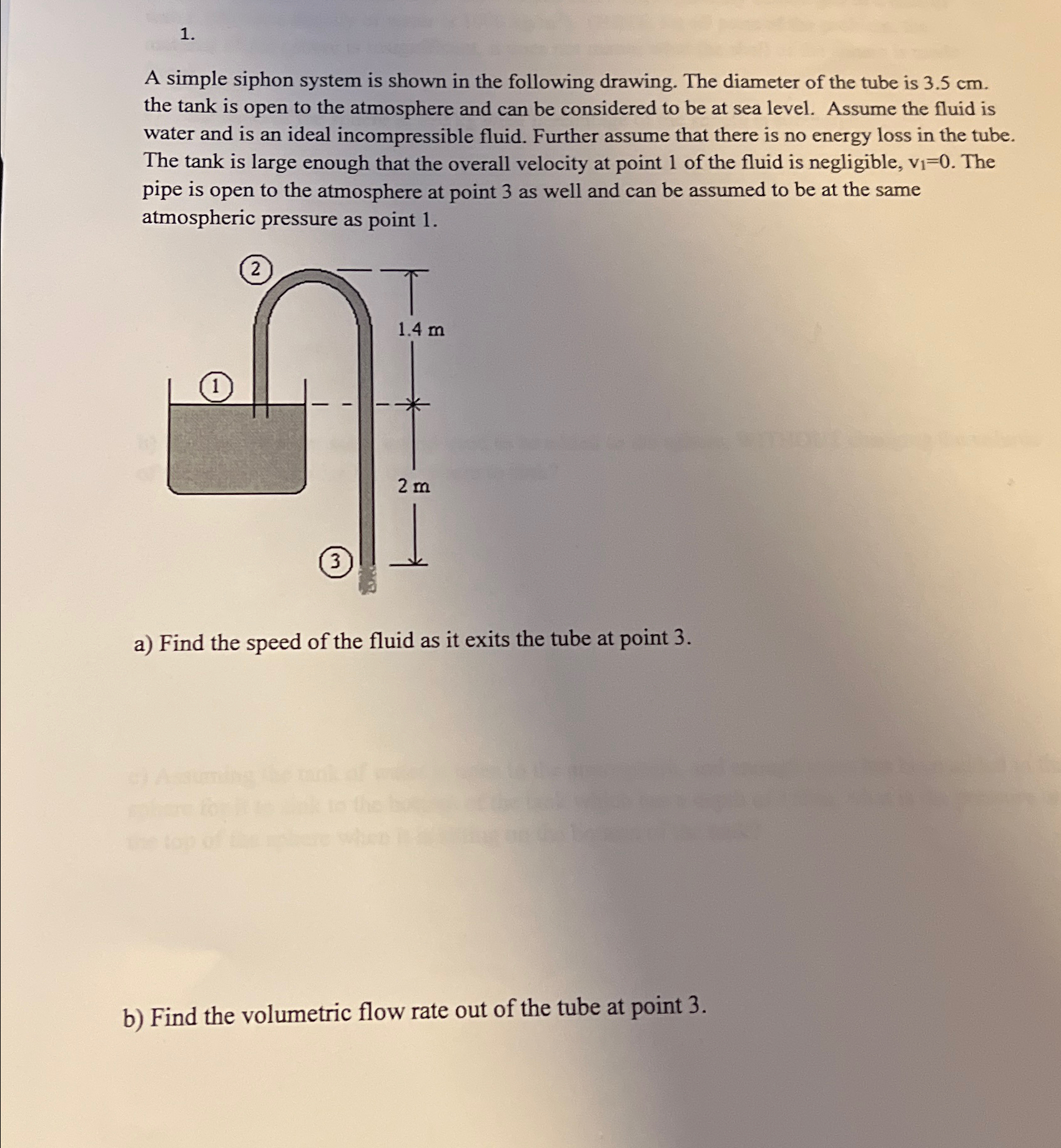 Solved A simple siphon system is shown in the following | Chegg.com