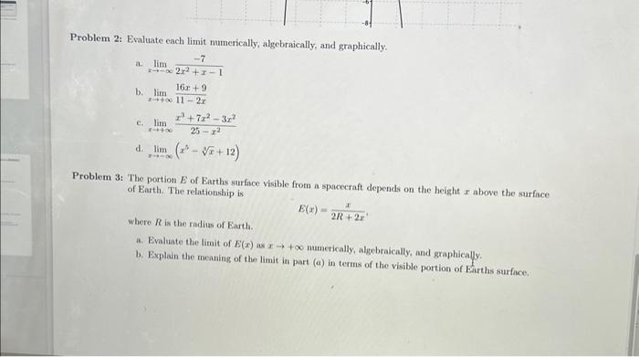 Solved Problem 2: Evaluate each limit numerically, | Chegg.com