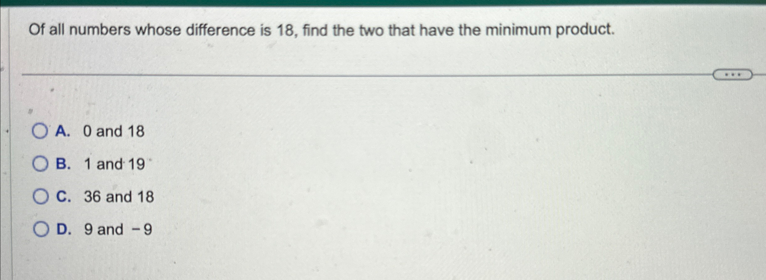 Solved Of all numbers whose difference is 18 , ﻿find the two | Chegg.com
