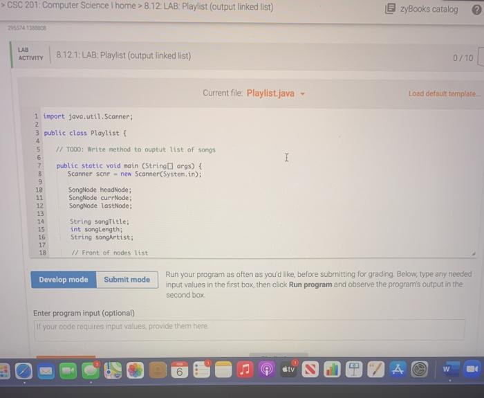 Solved 8.12 LAB: Playlist (output linked list) Given maino, | Chegg.com
