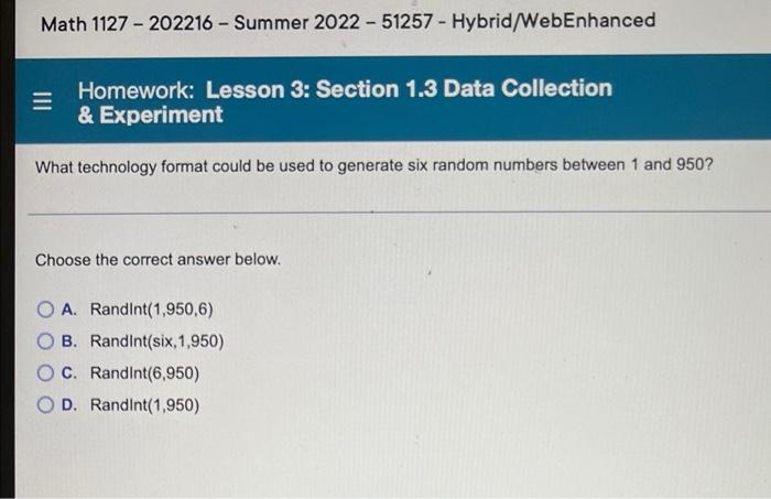 Solved Homework: Lesson 3: Section 1.3 Data Collection & | Chegg.com