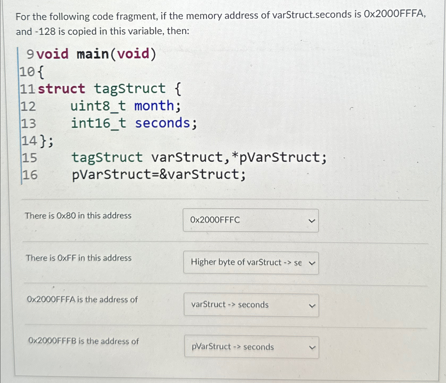 Solved For the following code fragment, if the memory | Chegg.com