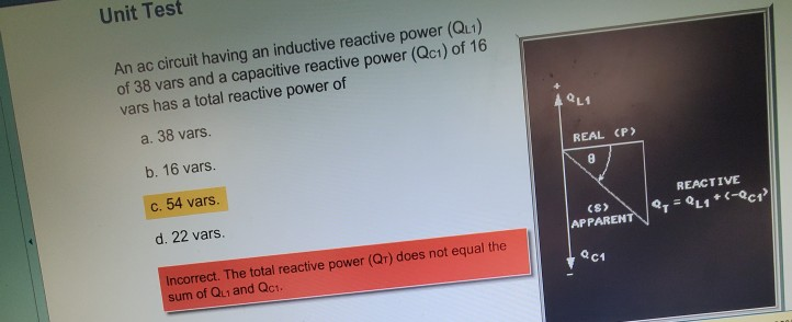 Solved Unit Test Real power (P) equals apparent power (S) | Chegg.com
