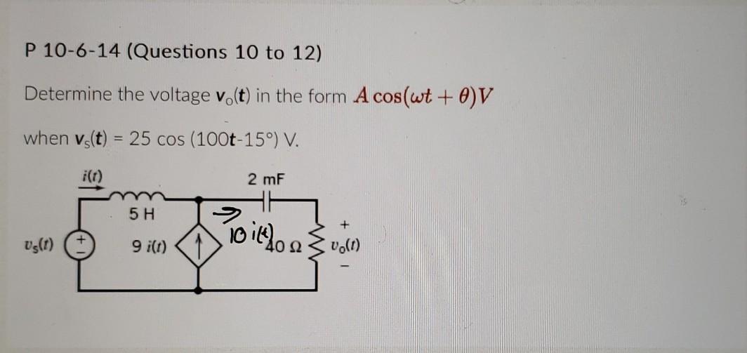 Solved P 10-6-14 (Questions 10 ﻿to 12)Determine the voltage | Chegg.com
