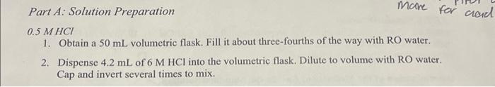 Solved In part A of the procedure, 6 M HCI was diluted use | Chegg.com