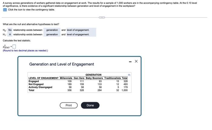 Solved A survey across generations of workers gathered data | Chegg.com