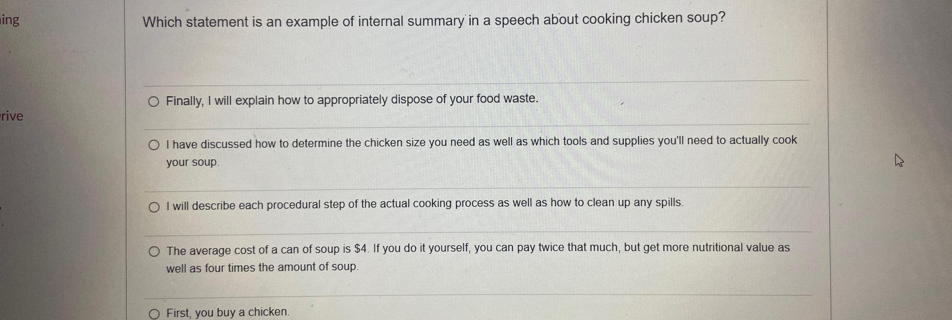 Solved Which statement is an example of internal summary in | Chegg.com