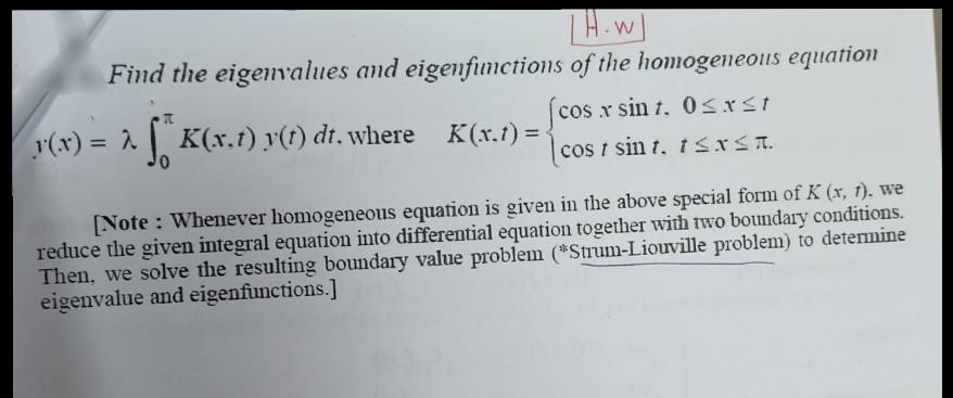 Solved Find the eigemalues and eigenfunctions of the | Chegg.com