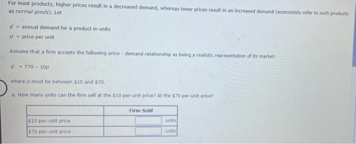Solved For most products, higher prices result in a | Chegg.com