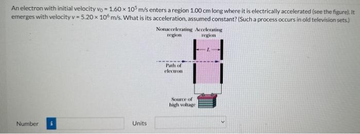 Solved An electron with initial velocity v0=1.60×105 m/s | Chegg.com